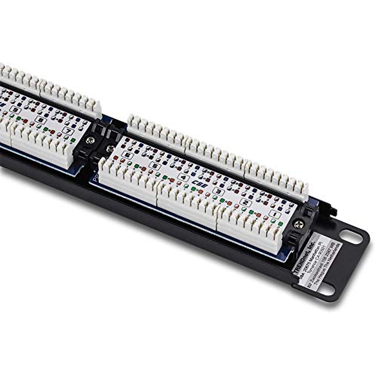 TRENDnet 24-Port Cat5-5e RJ-45 UTP Unshielded Patch Panel, Wallmount or Rackmount, 100Mhz, Color-Coded Labeling, Cat5,Cat5e,Cat4,Cat3 Compatible, 1U Rackmount, Black, TC-P24C5E