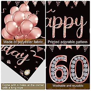 Yoaokiy Happy 60th Birthday Banner Decorations for Women, Rose Gold 60 Year Old Birthday Sign Party Supplies, Sixty Bday Backdrop Decor for Outdoor Indoor