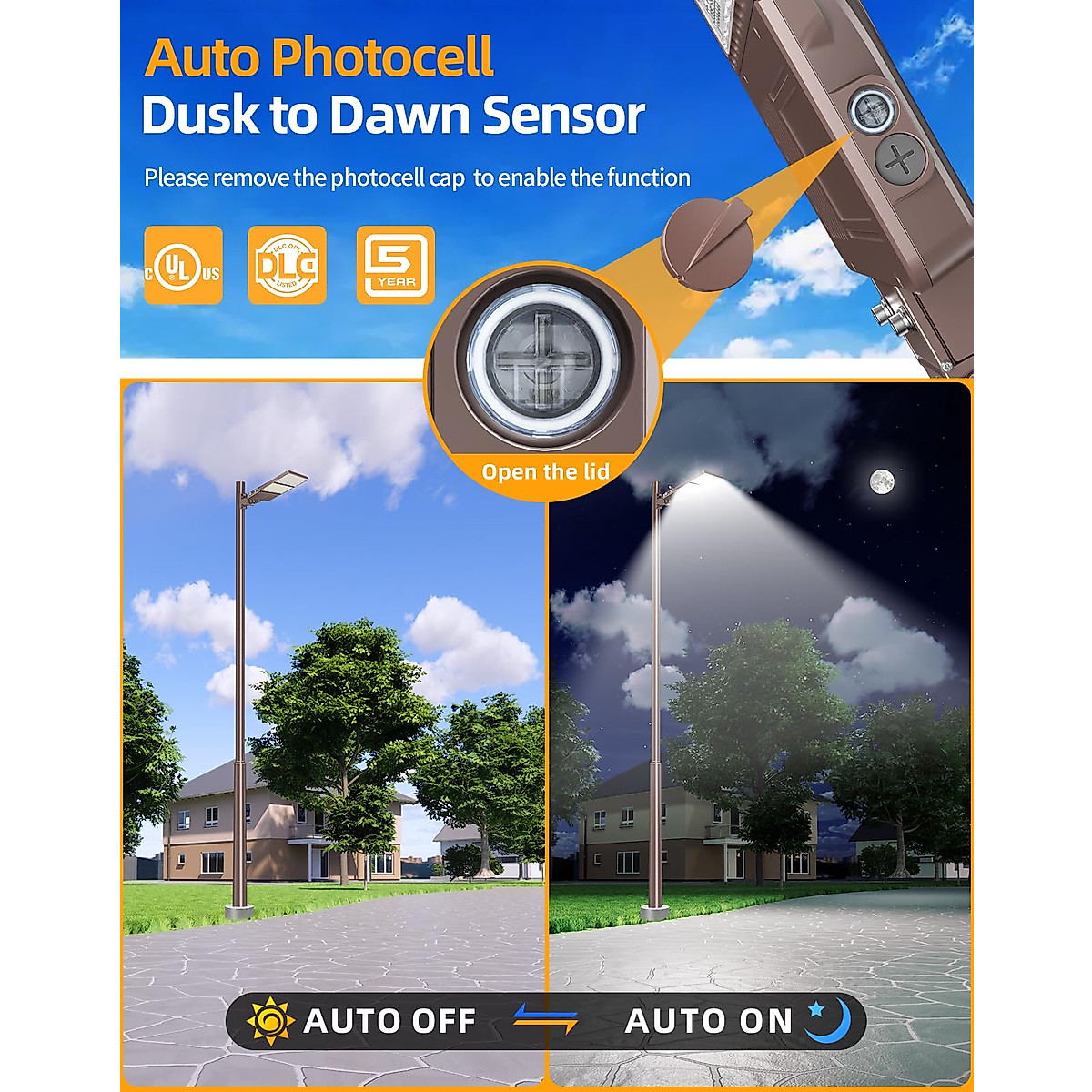 LED Parking Lot Lights 320W 250W 200W, LED Shoebox Light 5000K Adjustable Arm Mount, UL Listed Outdoor Pole Light with Photocell, IP65 Waterproof Commercial Street Area Lighting 100-277V (2 Pack)