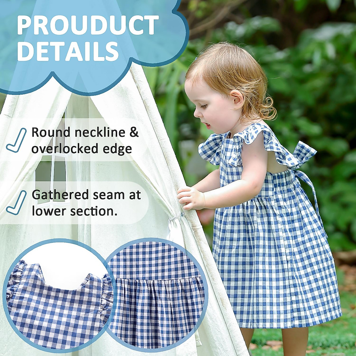 Zanie Kids Gingham Toddler Dress Bowknot Easter Dress Baby Girl Summer Playwear Outfits Plaid Blue 2 3T