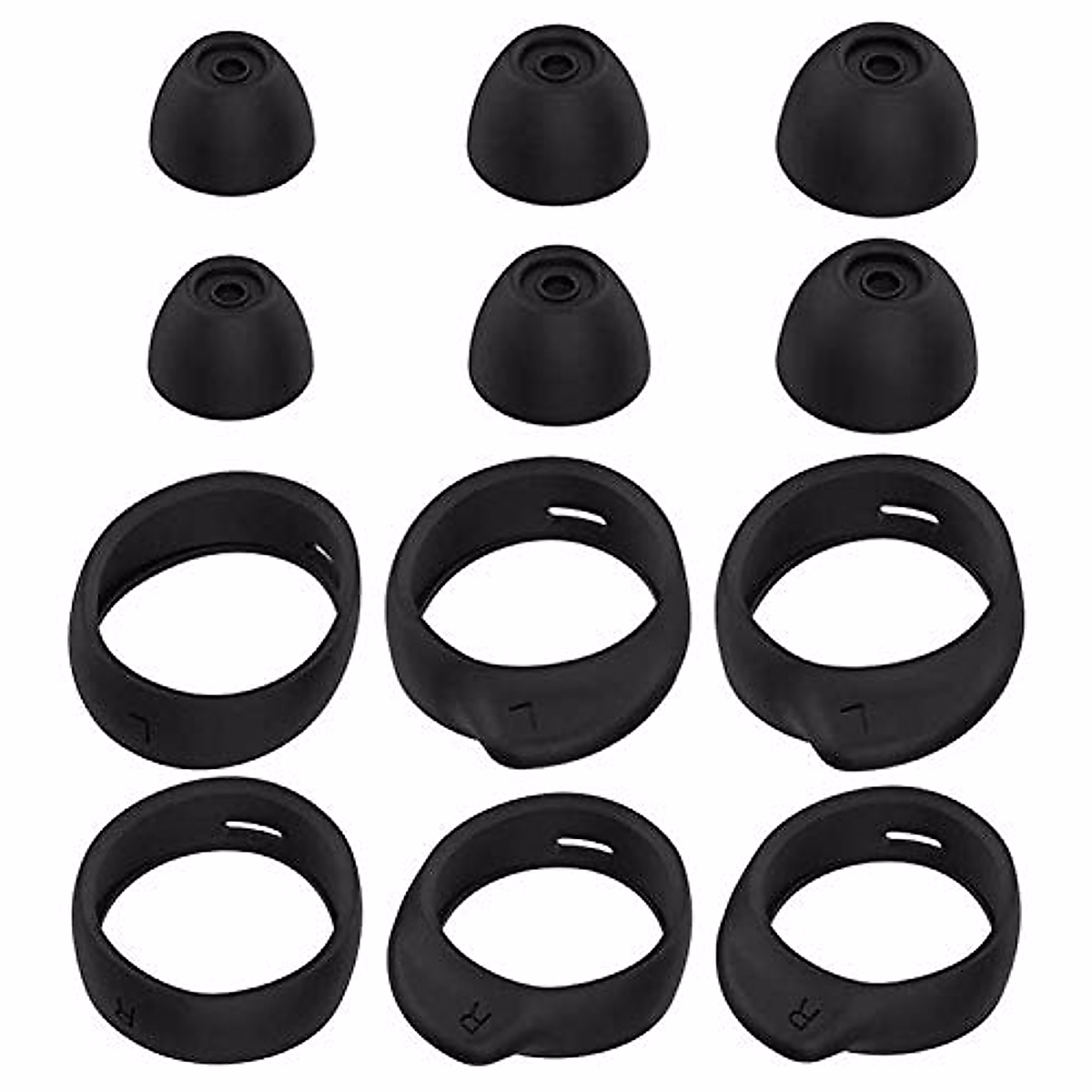 BLLQ for Samsung Galaxy Buds Ear Tips Wingtips 12 PCS Accessories, Silicone Earhooks Earbuds Cover Eargels Eartips for Galaxy Buds 2019, Black 12pcs