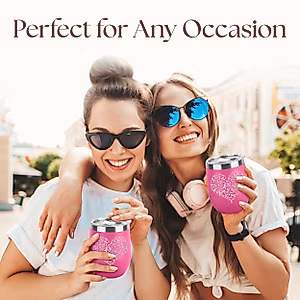 shop4ever Breast Cancer Awareness Pink Ribbon Heart Engraved Insulated Stainless Steel Wine Tumbler with Lid 12 oz. Gift for Her (Pink)