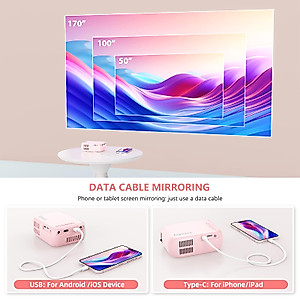 Mini Projector Home Theater Portable Upgrade 1080P Supported, Phone Can Connect to Movie Wirelessly, Compatible with Smartphone/ Tablet/ Laptop/ TV Stick/ USB Drive, mint green (VF270GW)