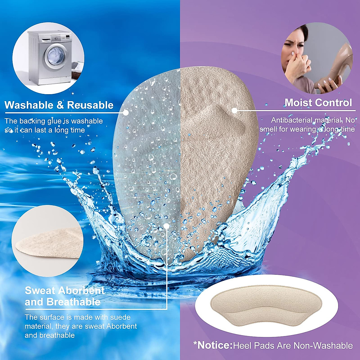 Riootlnm Metatarsal Pads, Ball of Foot Cushions, Heel Pads Inserts for Too Big Shoe, Reduce Foot Pain, No Slip Heel Grips Liners Shoe Pads for Loose Shoe, Blisters(Beige+Black)