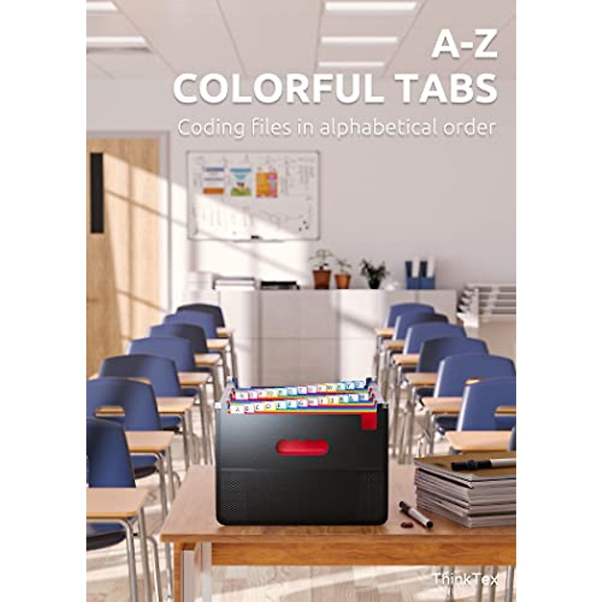 ThinkTex 26 Pockets Expanding File Folder, Upright & Open Top, A-Z Colorful Tabs, Larger Capacity Accordian Folder, Teacher Supplies