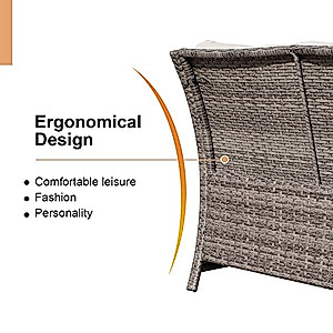 OC Orange-Casual 2-Piece Outdoor Patio Furniture Wicker Love-seat and Coffee Table Set, with Built-in Storage Bin, Grey Rattan, Beige Cushions