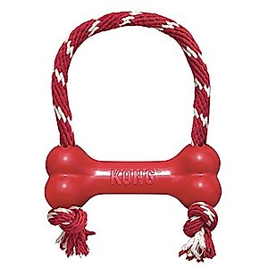 KONG - Goodie Bone with Rope - Durable Rubber Chew Bone, Teeth Cleaning Dog Toy - for Medium Dogs