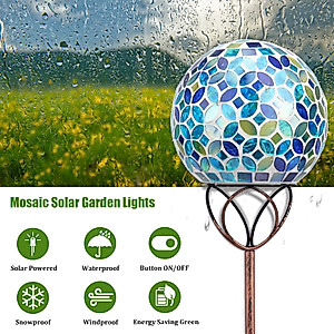 VCUTEKA Solar Outdoor Lights Garden Decor Mosaic Solar Garden Lights Waterproof Glass Ball LED Pathway Stake Light for Landscape Lawn Patio Yard Decoration 6 inch, Blue