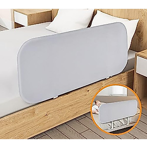 strenkitech Foldable Toddler Crib Rail - Universal Fit for Twin, Queen, Full, King Size Beds - Gray - Easy to Assemble Bed Guardrail for Infants and Toddlers (32 Inch)