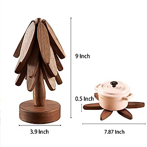 Wooden Tree Coaster, Wood Tree Coaster Set,Tree Coaster, Tree Coaster Stand, Stacking Tree Coaster, Wooden Trivets for Hot Dishes，Tree Shape Trivet Set Coaster for Teapot Hot Pots (Walnut-2PCS)