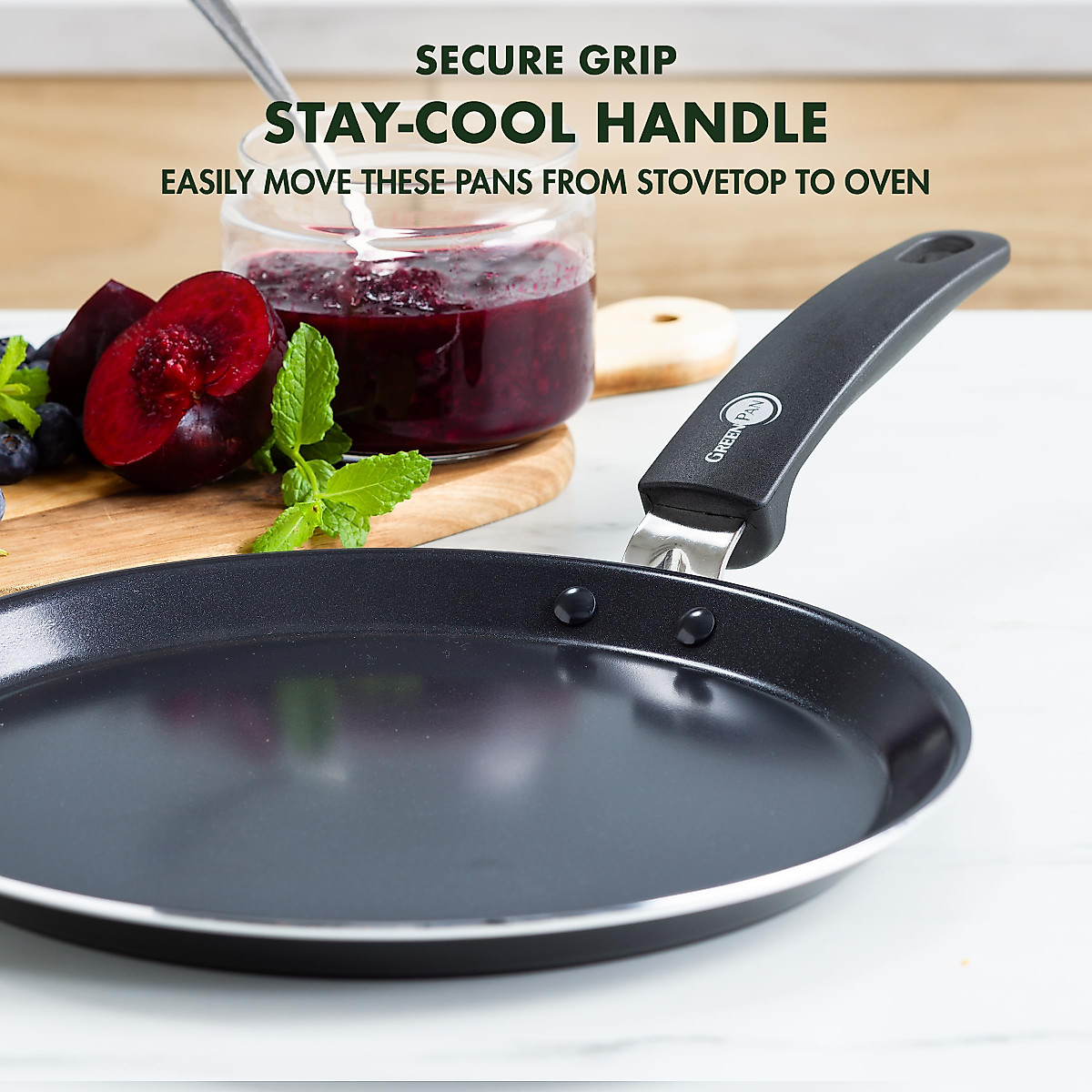 GreenPan Pancake Pan, Non Stick, Toxin Free Ceramic Frying Pan - Induction, Oven & Dishwasher Safe Cookware - 28 cm, Black