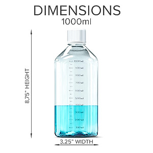 G6 Scientific 1000 ml Plastic Reagent Bottle 4-Pack Laboratory Chemical Storage - Clear Graduated Square Polycarbonate Plastic Leakproof Bottles