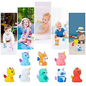 Lightaling Light Up Unicorn Bath Toys, Floating Rubber Bathtub Toys(8 Pc), Flashing Color Changing Light in Water,Baby Infants Kids Toddler Child Preschool Bathroom Shower Games Swimming Pool Party