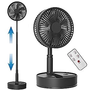 Koonie 8-Inch Foldaway Oscillating Fan with Remote Control, 7200mAh Rechargeable Battery Operated Pedestal Fan for Bedroom, Timer, 4 Speed, Fast Charging Portable Table Fan for Camping, Outdoor, Room