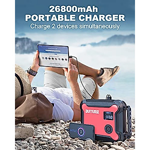 Portable Car Jump Starter with Air Compressor, BUTURE 150PSI 3500A 26800mAh Battery Booster Pack (All Gas/8.0L Diesel) Digital Tire Inflator, Fast Battery Charger 3.0 with 160W DC Out, Emergency Light