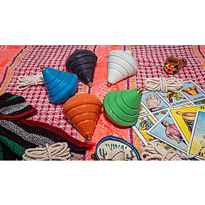 Spinning Top Trompo – 5 -Pack Carved Spinning Tops – Sturdy Steel Point for Enhanced Stability – Exquisite Craftsmanship – Ideal for Beginners and Intermediates – Trompos de Mexico (Colors May Vary).