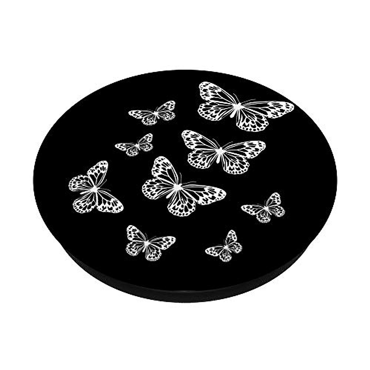 White Butterflies Black Background PopSockets Swappable PopGrip
