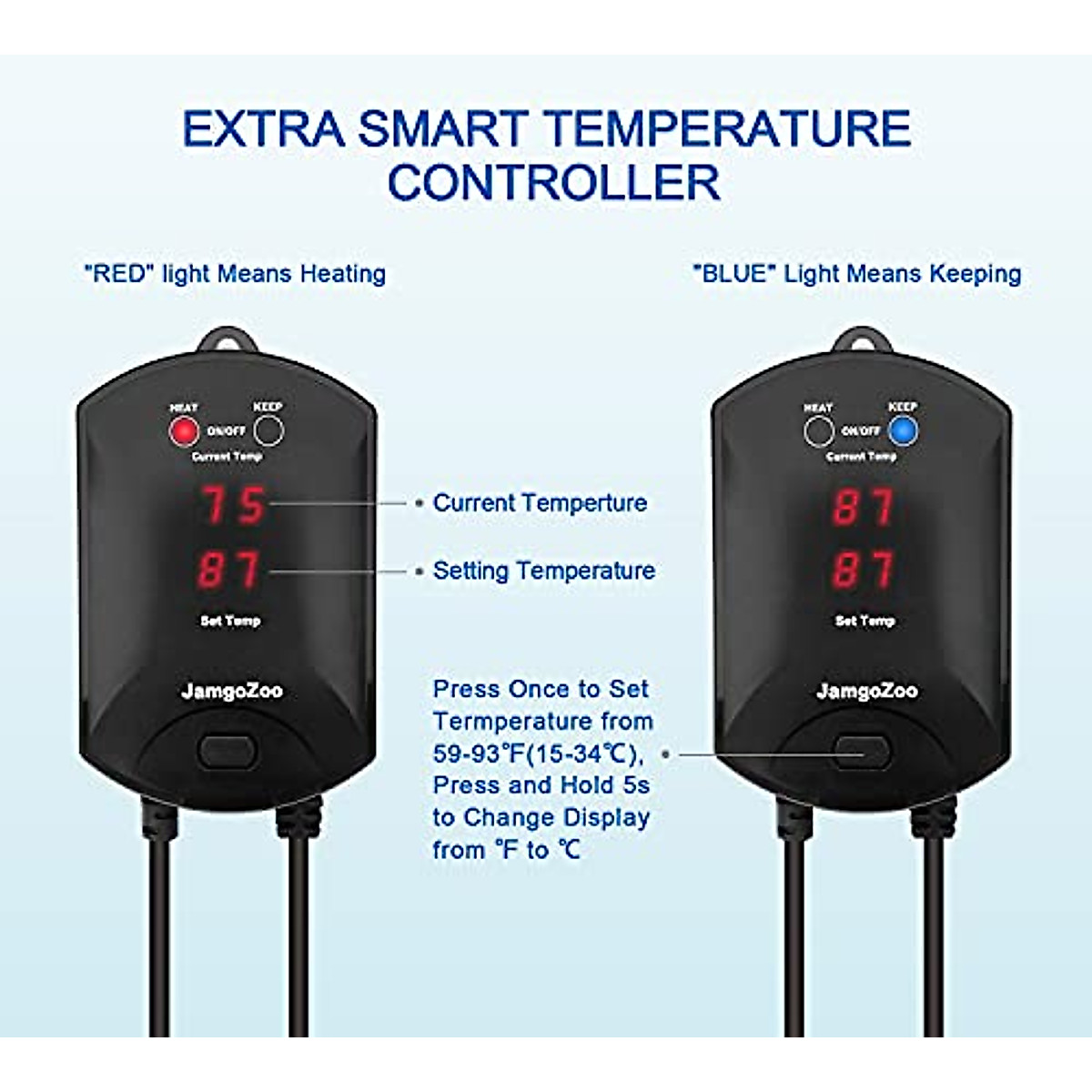 JamgoZoo Aquarium Heater with Thermostat: 100W/200W/300W/500W Fish Tank Heater, 200W Submersible Fresh & Saltwater Heater for Fish Tank with External Temperature Smart LED Display Controller