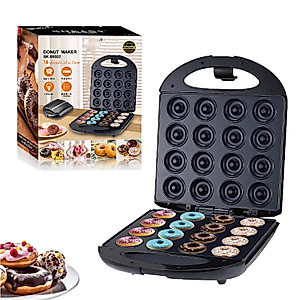 Mini Donut Maker, Machine for Kid-Friendly Breakfast, Mini pancakes maker Machine for Breakfas,Snacks, Desserts & More with Non-stick Surface, Double-sided heating Makes 16 Doughnuts - Black