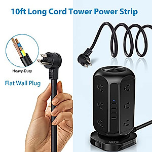 Power Strip Tower AOFO Surge Protector 12 AC Outlets with 4 USB Ports Charging Station with Overload Protection, Widely Spaced Multiple Outlets with 10Ft Long Extension Cord for Home, Dorm & Office
