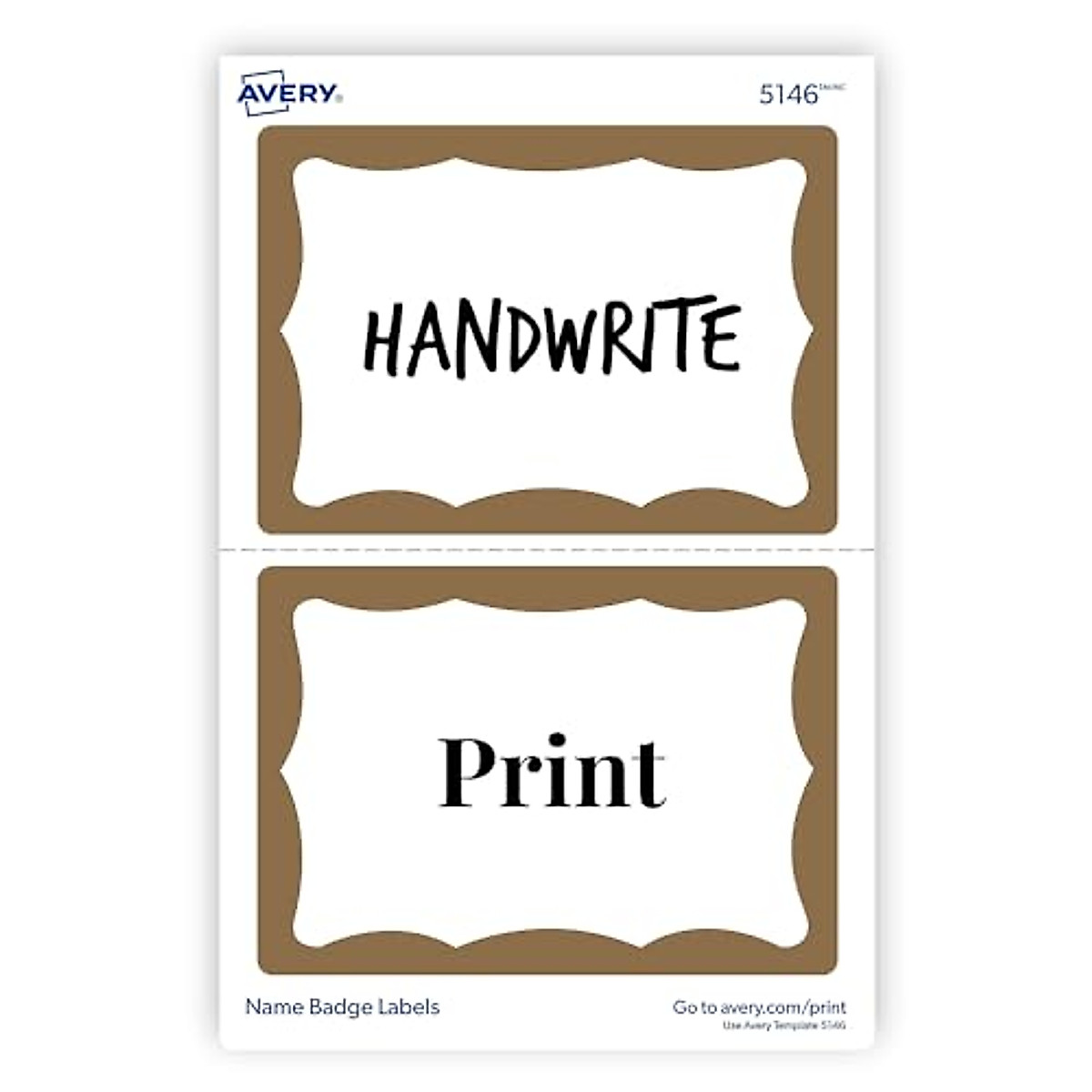 Avery 5146 Name Badge Labels, 2-11/32-Inch x3-3/8-Inch , 100/PK, Gold Border