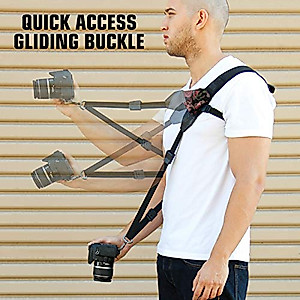 USA GEAR Camera Sling Shoulder Strap with Adjustable Neoprene, Safety Tether, Accessory Pocket, Quick Release Buckle - Compatible with Canon, Nikon, Sony and More DSLR and Mirrorless Cameras (Floral)