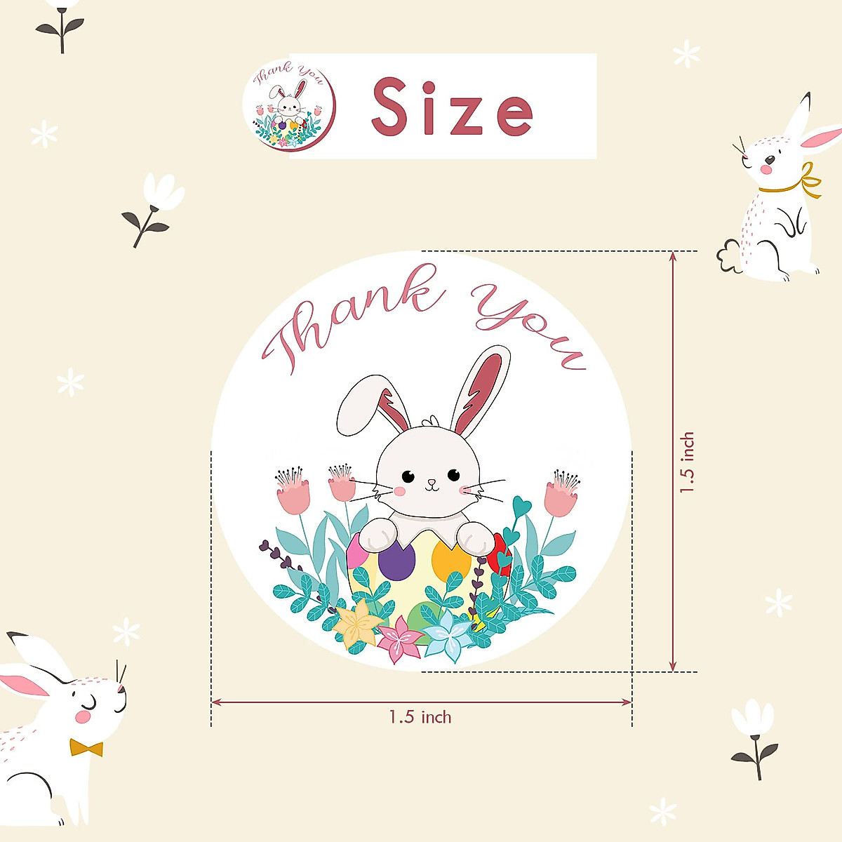 Acetiamin Thank You Sticker Rolls, 1.5 Inches 500 PCS Easter Stickers for Small Business, Round Bunny Stickers for Goodie Bags, Gift Favors Box, Cards, Beer Bottle, Party Supplies