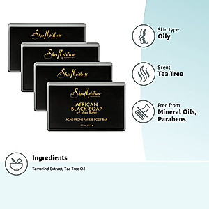 SheaMoisture Face and Body Bar for Oily, Blemish-Prone Skin African Black Soap Paraben Free, facial cleanser, 3.5 Ounce (Pack of 4)