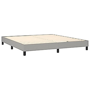 loibinfen King Size Box Spring Bed with Mattress Set, Included 1 x Bed Frame/1 x Headboard with Ears/1 x Mattress/1 x Mattress Topper, Light Gray 76"x79.9" Fabric with Black Legs (Style G)