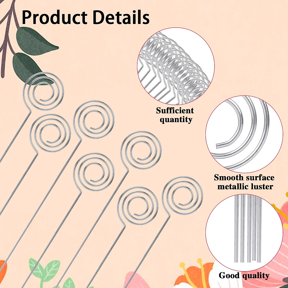 50Pcs Floral Picks, Floral Card Holder Pick Stick Wire Clip Place, Stand Card Holders Photo Clip Holder Picture Holders, Silver Round Floral Picks Stick Clip, Picture Note Clip Holder(12 cm/4.7inch)