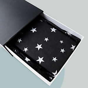 100 Sheets Black with Silver Star Tissue Paper,Black Silver Tissue Paper for Gift Bags,Silver Gift Wrapping Tissue for Halloween Christmas,Wedding,Birthday,14 x 20 Inch