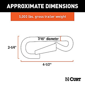 CURT 81271 Snap Hook Trailer Safety Chain Hook Carabiner Clip, 7/16-Inch Diameter, 5,000 lbs