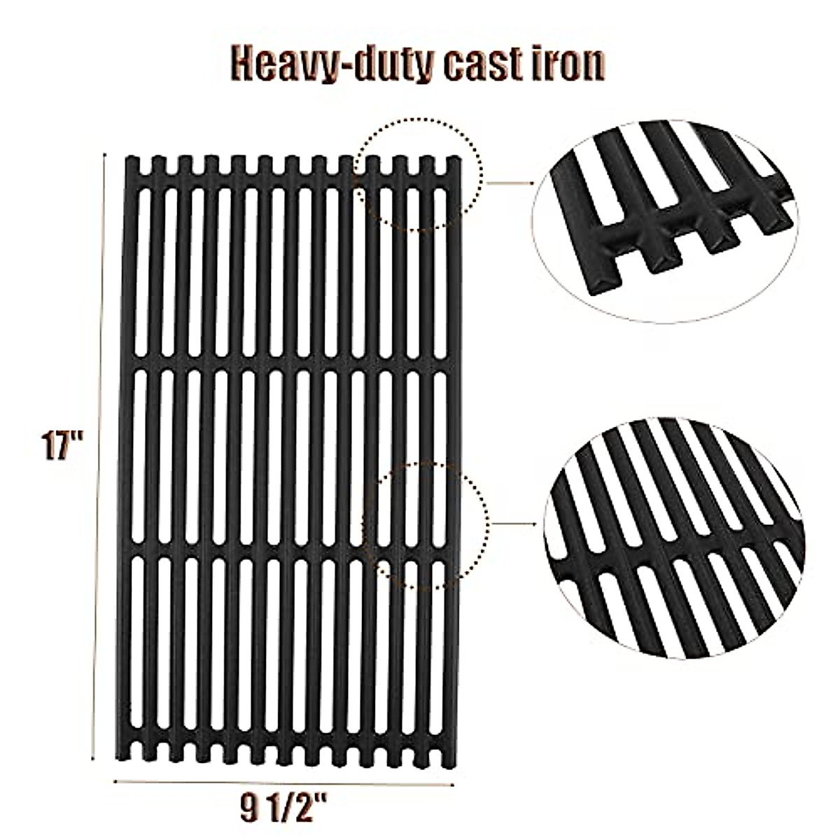 Stamped Emitter & Cast Iron Grill Grate Replacement Parts for Charbroil 463242715 463242716 Commercial Infrared 4B 463257520 463276016 466242715 466242815 G541-0016-W2 G533-2200-W1, 17x9.5'', 3PCS Set