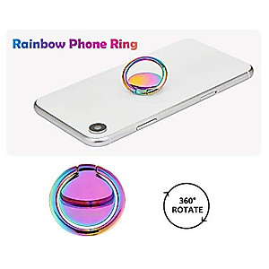 lenoup Rainbow Cell Phone Ring Stand Holder,Purple Multicolor Ring Grip Kickstand,360 Rotation Metal Finger Ring for Almost All Phones,Pad
