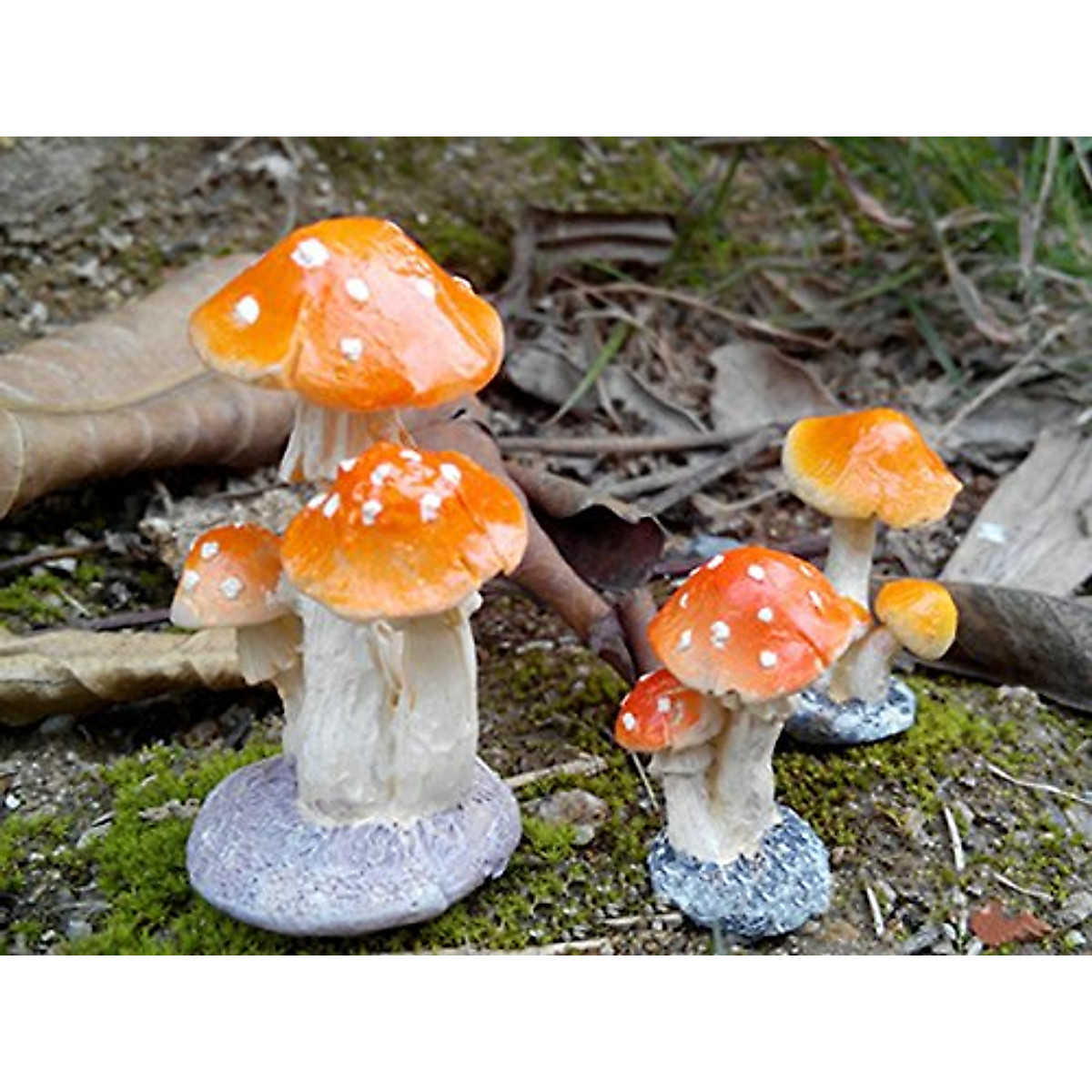 3 Pack Fairy Garden Miniatures Decoration Orange Mushroom Resin DIY Garden Ornament Micro Landscape Mini Dollhouse
