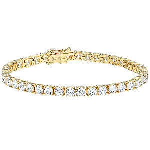 Amazon Essentials Yellow Gold Plated Sterling Silver Round Cut Cubic Zirconia Tennis Bracelet (4mm), 7" (previously Amazon Collection)