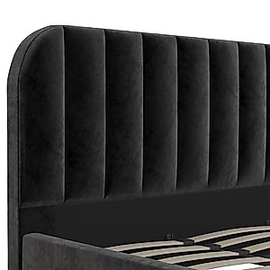 DHP Camilla Upholstered Platform Bed with Luxe Vertical Channel Tufted Headboard, No Box Spring Needed, King, Black Velvet