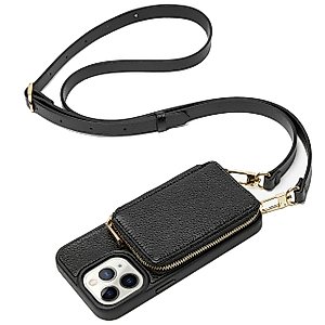 ZVE for iPhone 11 Pro Max Wallet Case with Card Holder, Phone Case with Crossbody Wrist Strap, Zipper Leather RFID Blocking Purse Cover for Apple iPhone 11 Pro Max 6.5 inch 2019 - Black
