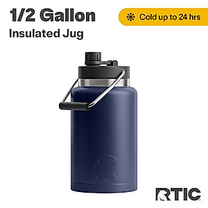 RTIC Jug with Handle, Half Gallon, Navy Matte, Large Double Vacuum Insulated Water Bottle, Stainless Steel Thermos for Hot & Cold Drinks, Sweat Proof, Great for Travel, Hiking & Camping