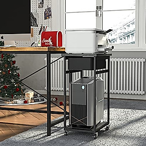 MYDENIMSKY Printer Stand, Computer Tower Stand with Drawer, Desktop Stand with Locable Wheels, Office CPU Stand, Mobile Pedestal Rolling Cabinet, Host Computer Cart Under Desk. (Black)