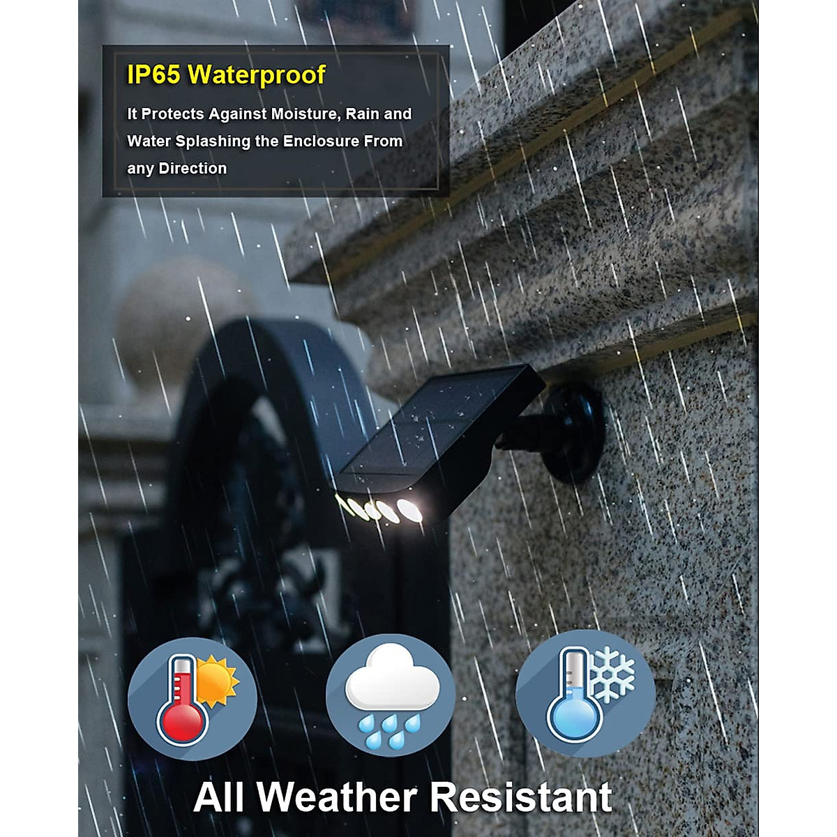 Sam Fuk Solar Outdoor Lights, Motion Sensor Flood & Security Lights with Mock Security Camera Design, 4 Big LED Beads,IP65 Waterproof, and Long-Lasting Battery. (Day Light, 2pack)