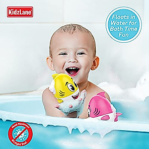 Kidzlane Shark Bath Toy for Babies and Toddlers | 2-Pack Pink and Yellow Bath Toy with Sound Effect | Weeble Wobble Toy for Babies | Shark Toy for Toddlers 6 Months +