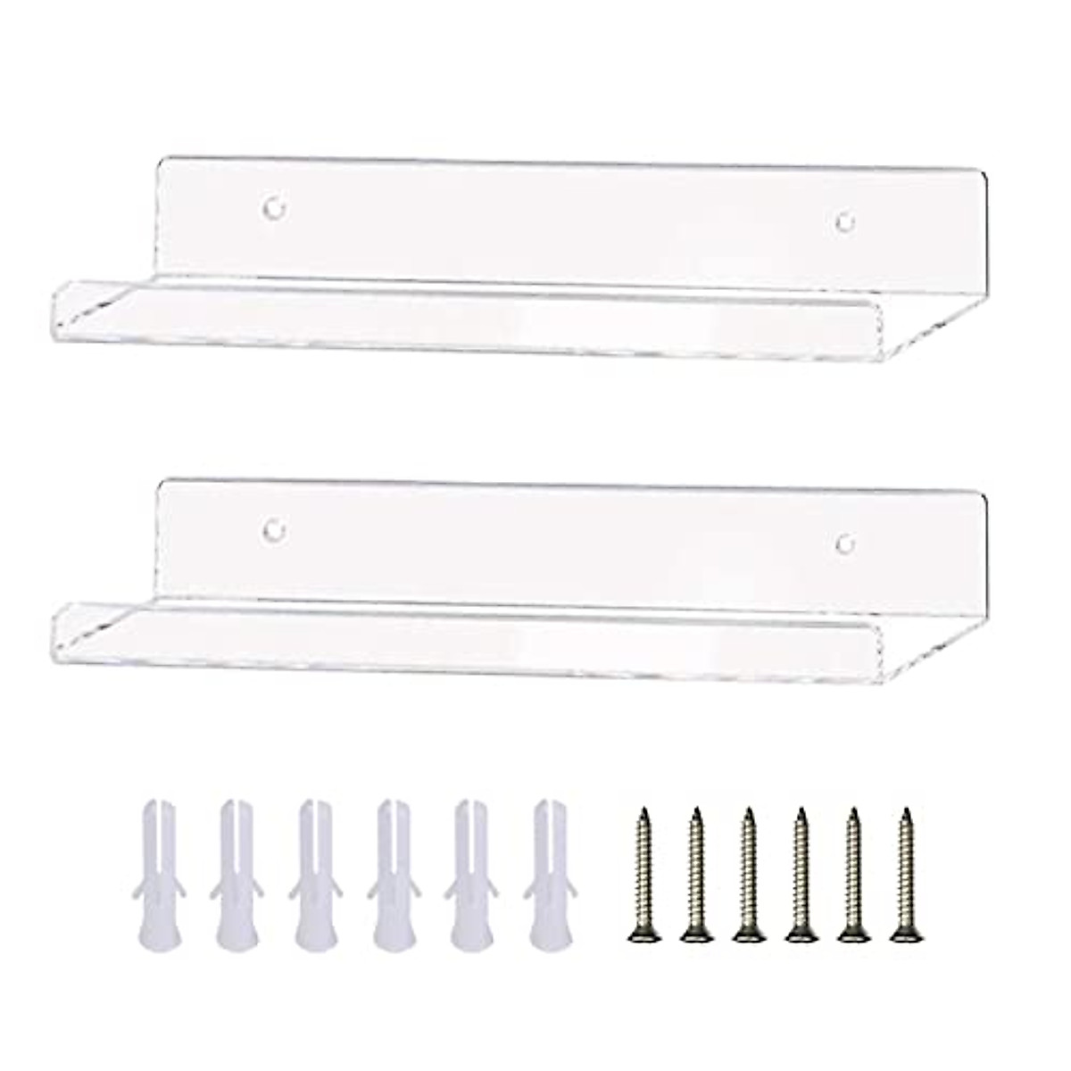 QPEY Clear Acrylic Shelves,15" Invisible Floating Bookshelf Wall Mounted Wall Shelves for Picture Display,Record Storage,Book,Magazine,Files Organizer-Acrylic Shelves 2 Packs