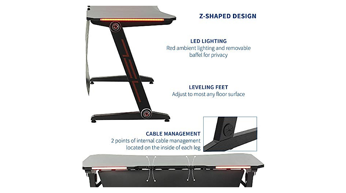 VIVO 47" Gaming Desk with LED Lights & Z-Frame