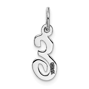 Solid 14k White Gold Small Script Initial Letter E Alphabet Charm Pendant 17mm