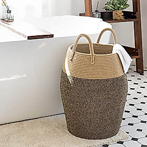 Goodpick Tall Wicker Laundry Basket with handles, Farmhouse Laundry Hamper for Bedroom, Living Room, Bathroom, Narrow Laundry hamper for Dirty Clothes, Blankets, Towels, 12.59 x 20.86 inches