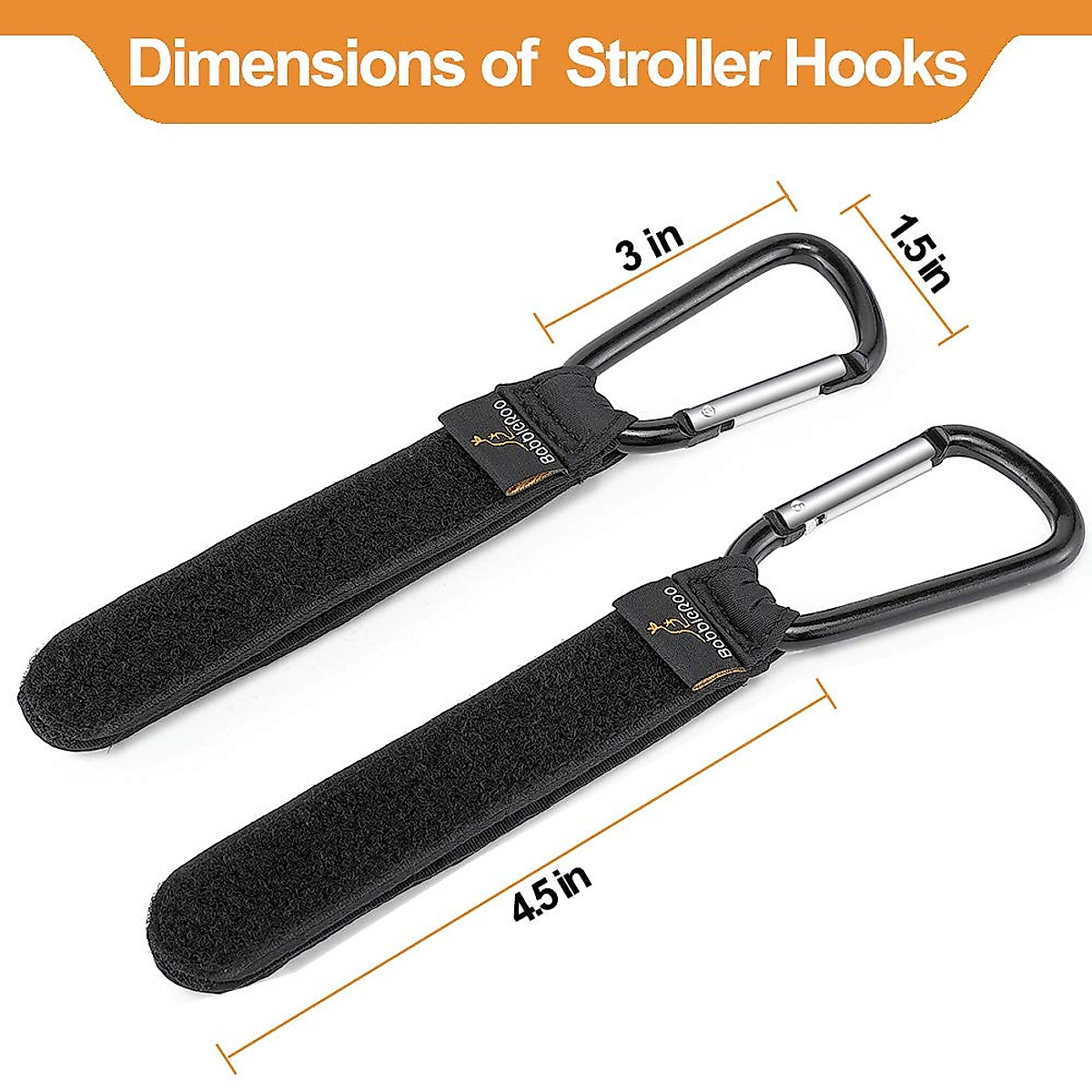 BabbleRoo Stroller Hooks Adjustable Universal Multi-Purpose Stroller Organizer Clip to Hang Your Purse, Shopping & Diaper Bags on Buggy, Pushchair or Pram, Black, 2 Pack