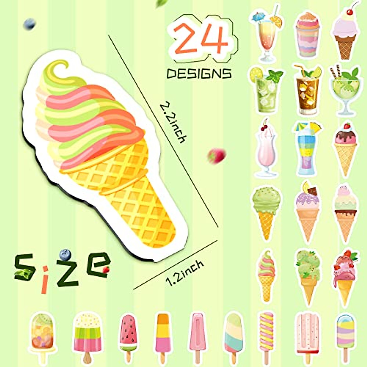 24 Pcs Magnetic Bookmarks Cute Bookmarks for Kids Summer Bookmarks Ice Cream and Cold Drink Theme Double Magnet Page Markers Bookmarks for Women Girls Students Teacher End of Year Student Gifts