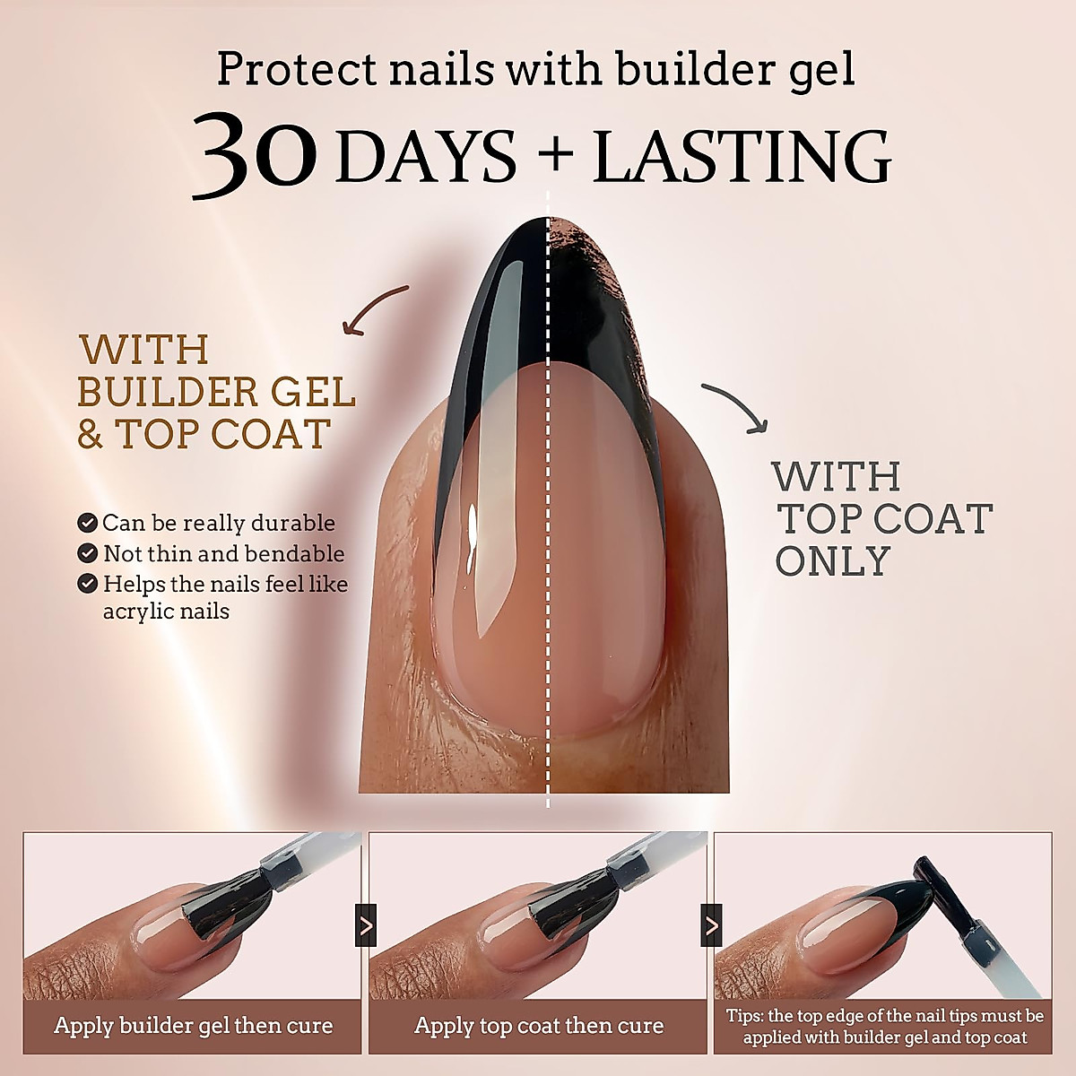 BTArtboxnails XCOATTIPS French Tip Nails - 160pcs Short Square Black French Tip Press on Nails, French Tip Gel Nails Fake Acrylic Nail Tips for DIY Valentines Day Gift Nail Art