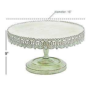 Deco 79 Farmhouse Metal Round Cake Stand, 16" x 16" x 9", White